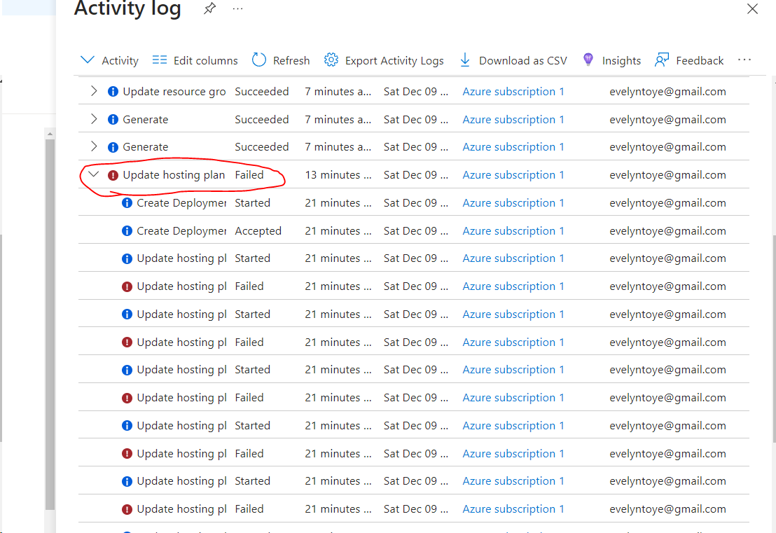 How to Fix "Update hosting Plan Failure" when trying to create Web App - Microsoft Q&A