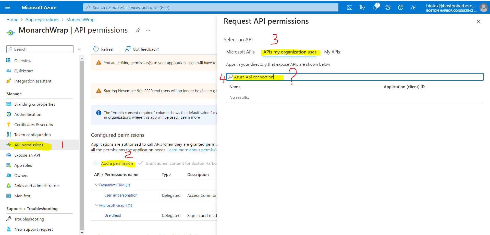 Issues Adding Api Permission For Azure Ad Application Missing Required Permissions Microsoft