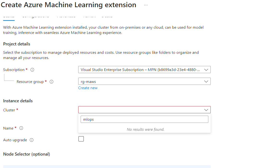 Not able to add azure machine learning extension for my cluster in azure portal - Microsoft Q&A