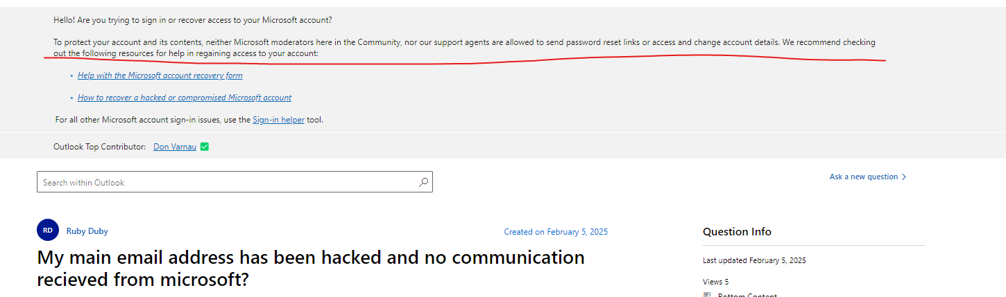 My main email address has been hacked and no communication recieved ...