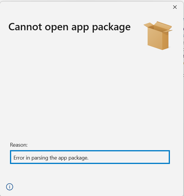 Unable to parse app package - On clicking on cancel for update ... Unable to parse app package - On clicking on cancel for update ...