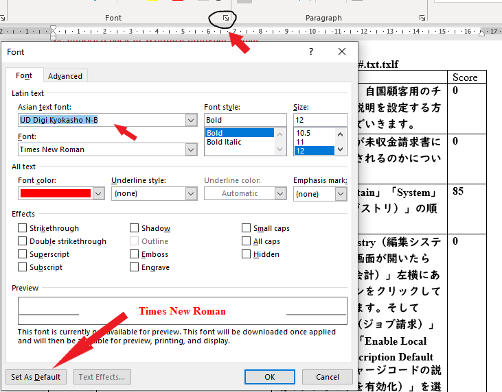 Word documents with Japanese characters do not render on first opening ...