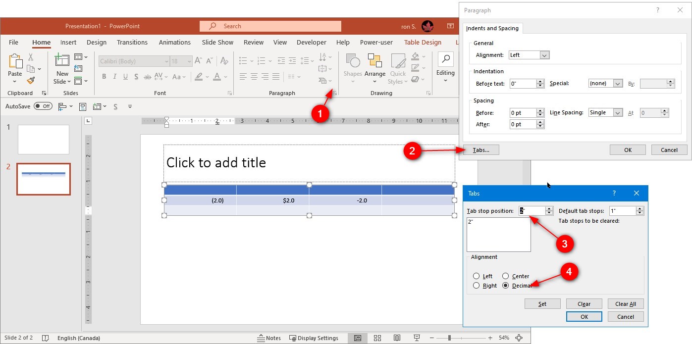 Decimal aligned accounting number format in PowerPoint table ...