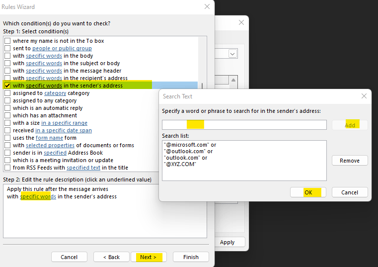 Create an inbox rule to assign a category for all incoming emails that is not from a specific ...