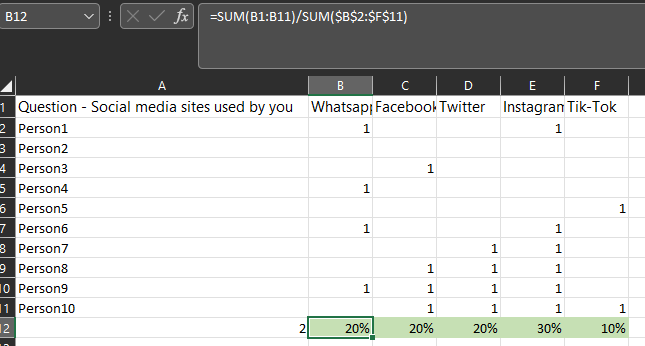 How to calculate percentage for multiple answers to single question in ...