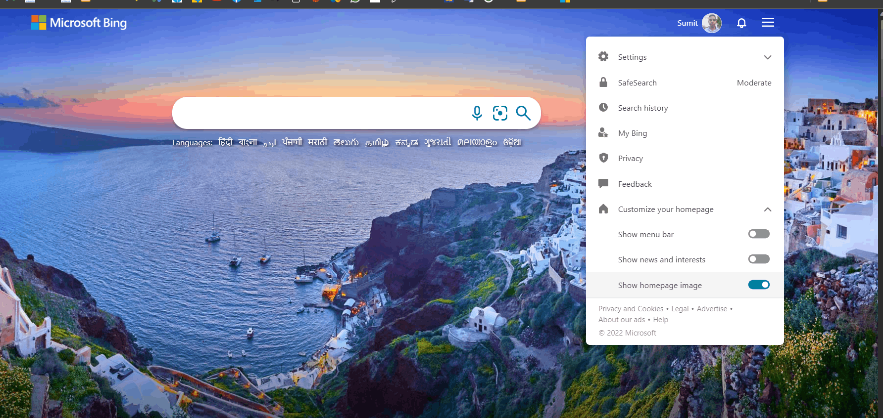 Background image setting for Bing search page in Chrome browser ...