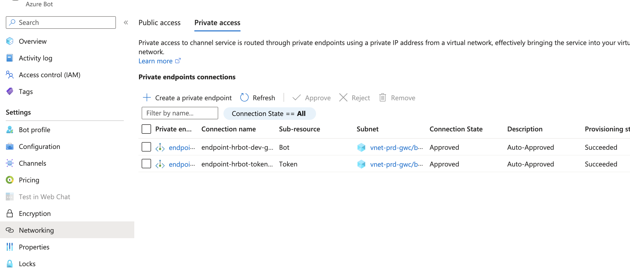 Bot Service unable to call API that's deployed as a private endpoint - Microsoft Q&A