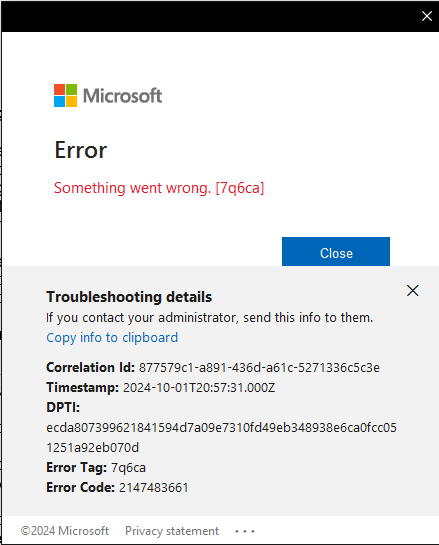 Office365でサインインを求められ、実施するとエラー7q6caが表示されます - Microsoft Q&A