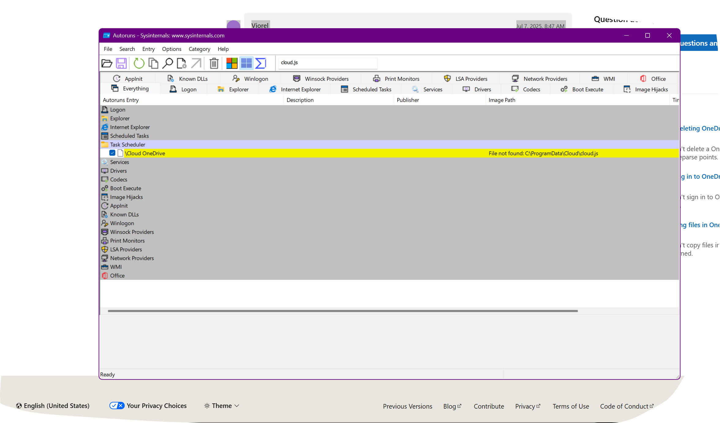 I keep getting a popup "C:/ProgramData\Cloud\cloud.js" why? - Microsoft Q&A