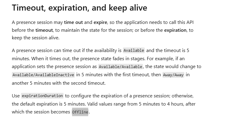 "setPresence" graph API- expirationDuration time out value no effect, always considering default ...