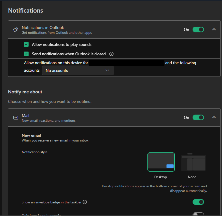 How to stop desktop notifications for second account in new Outlook ...