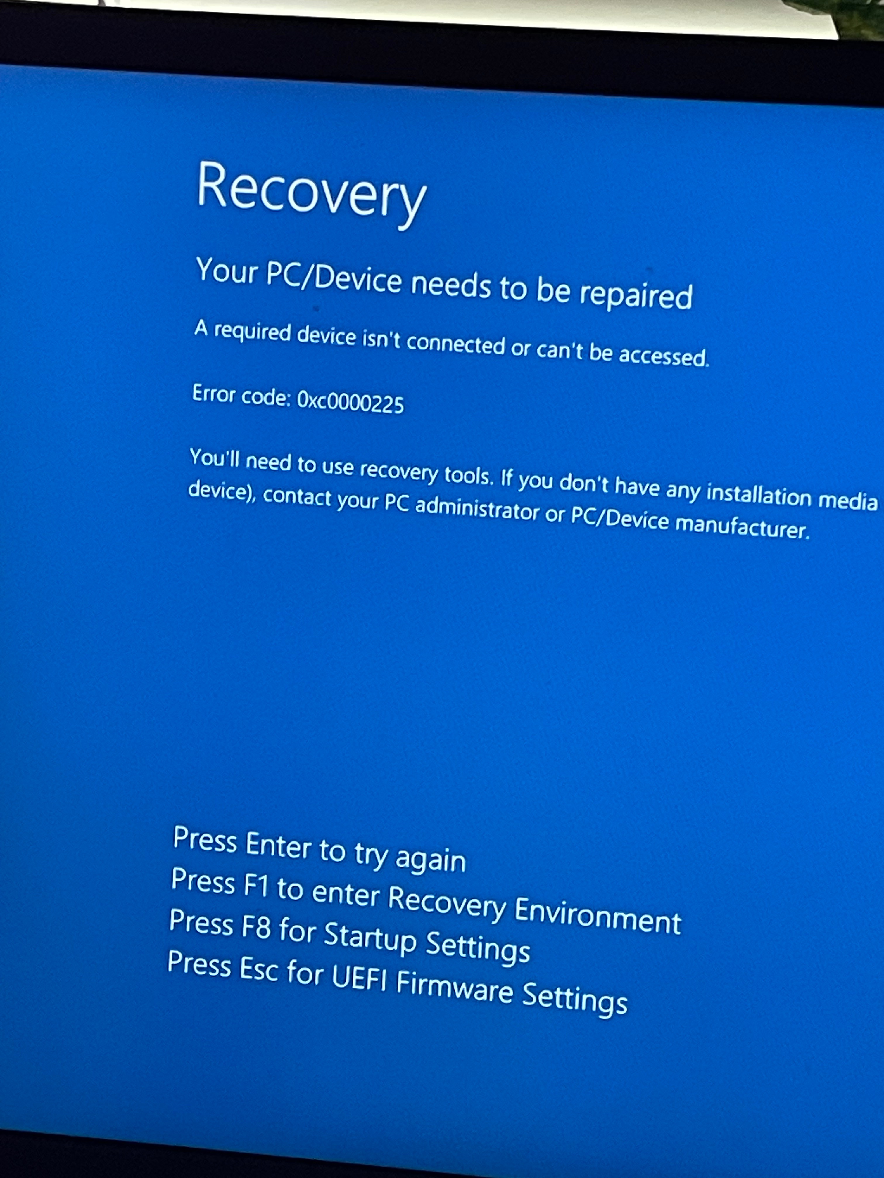 Factory reset “could not find recovery environment” - Microsoft Q&A