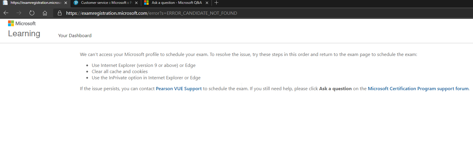 Unable to schedule Microsoft Exam in Pearson VUE - Microsoft Q&A