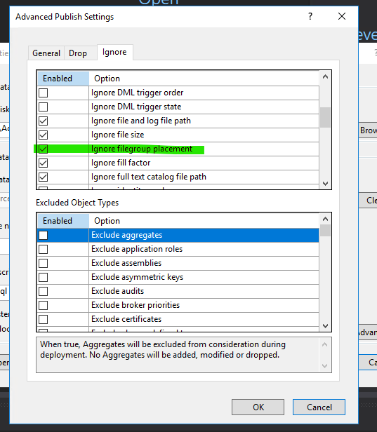Sqlpackageexe Filegroup Placement Not Ignored For Indexes