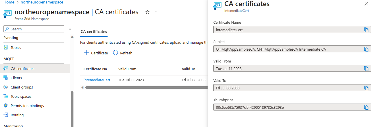 unable to make device connect to azure event grid with client authentication using CA ...