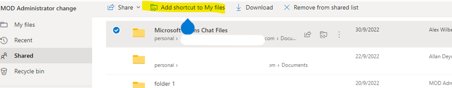 Creating shortcut to shared file in OneDrive folder - Microsoft Q&A