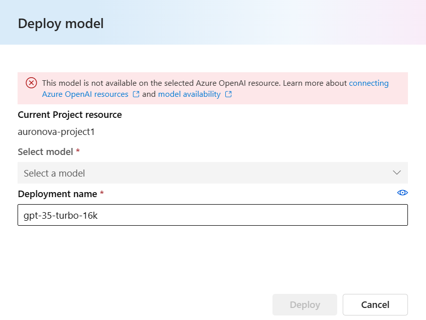 How to make deployment in Azure AI studio if no model is available even though it should be ...