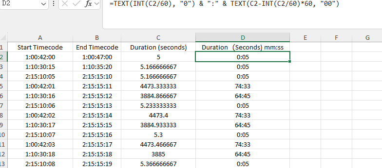 Calculate length of time between two different timecodes (HH:MM:SS:FF ...
