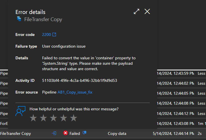 Failed to convert the value in 'container' property to 'System.String ... Failed to convert the value in 'container' property to 'System.String ...