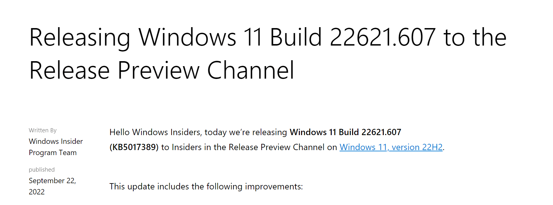 Build 22621.607 available to Windows 11 22H2 Release Preview Channel ...