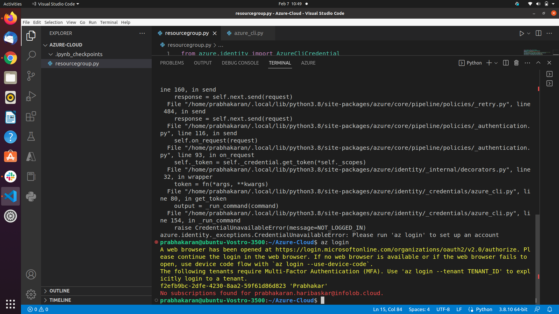 No subscription were found - VS code - Azure python SDK - Microsoft Q&A