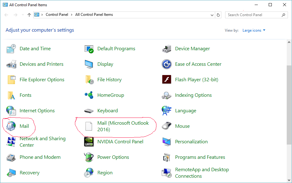 2x mail icons in control panel - Microsoft Q&A