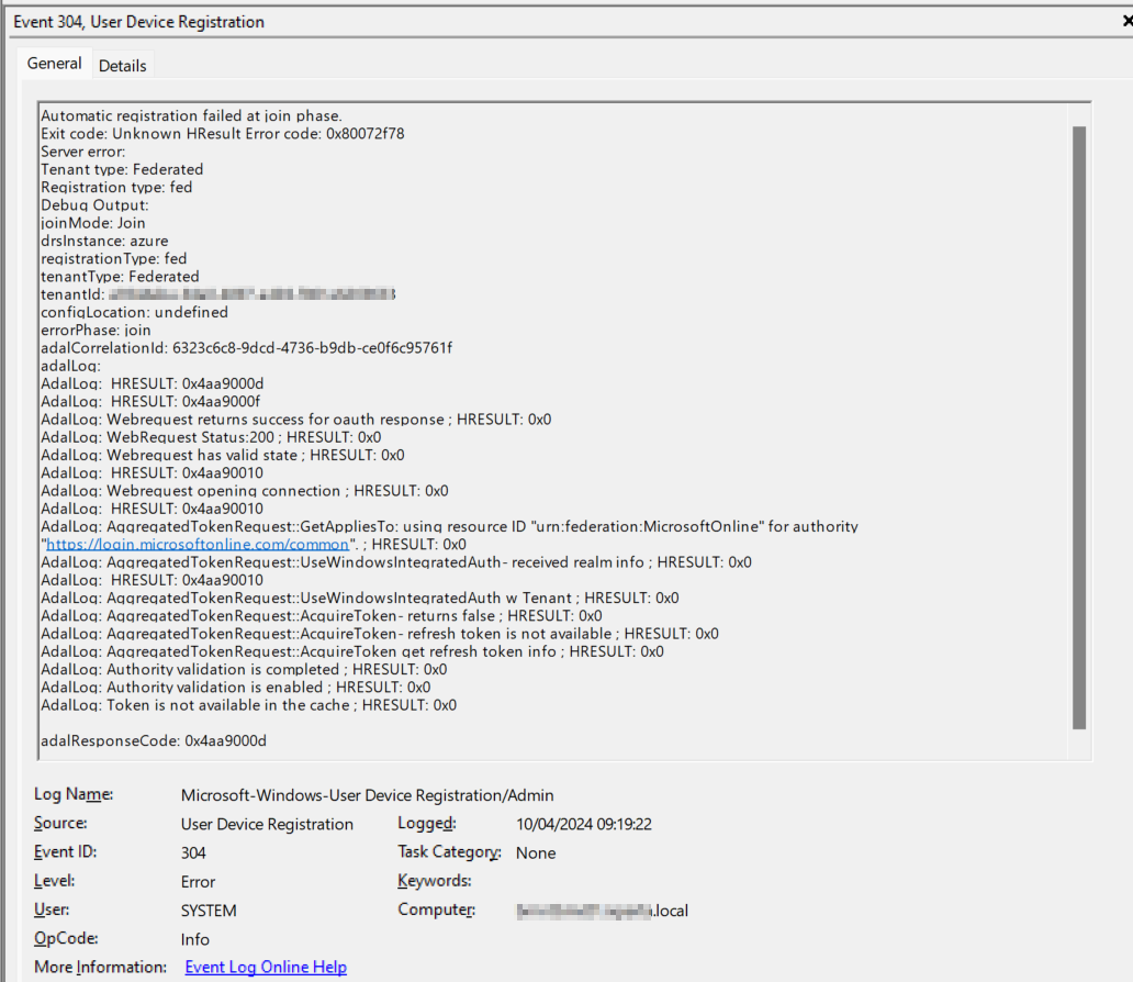 Entra Hybrid join error - Microsoft Q&A