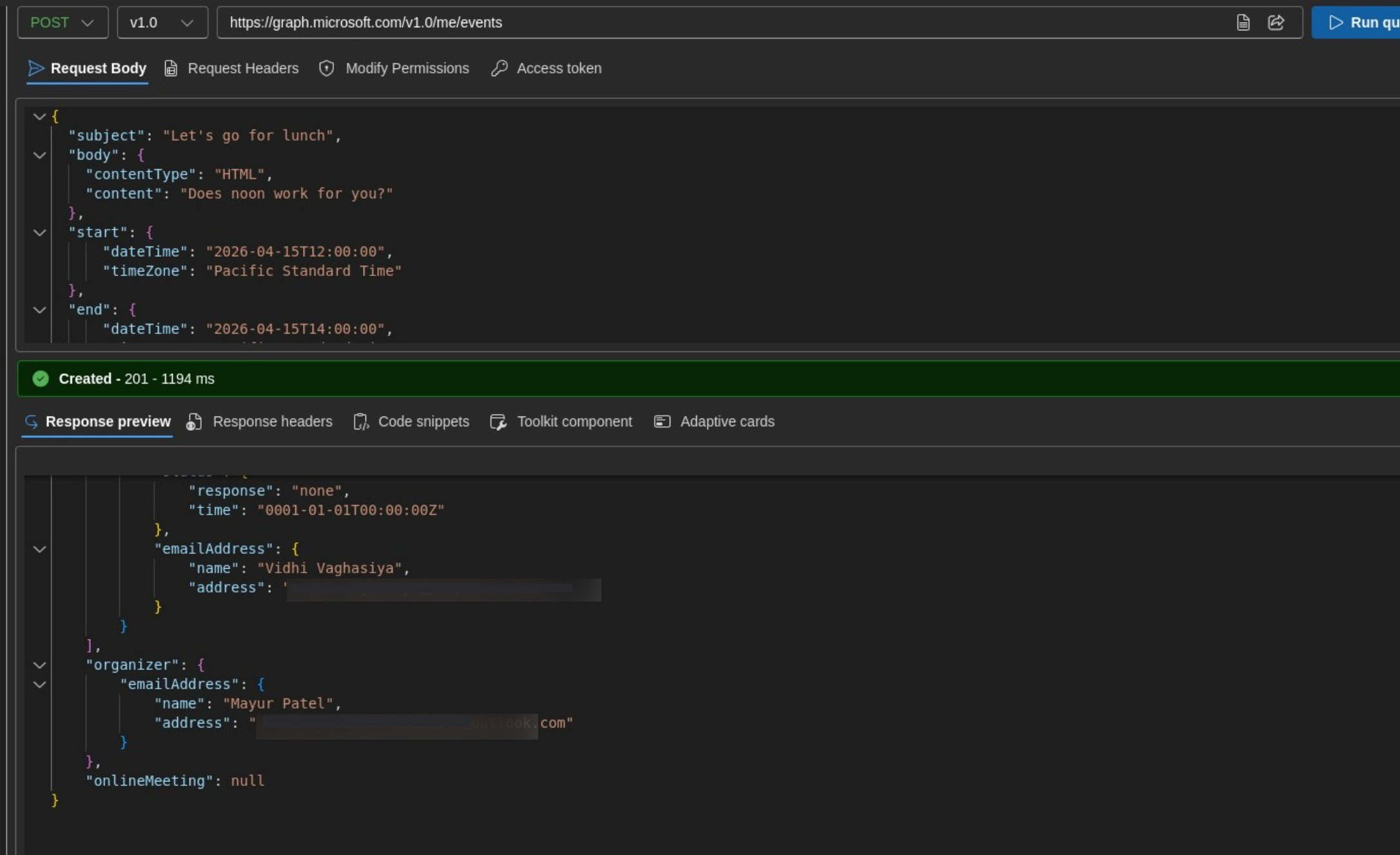 Unable to schedule meeting on Microsoft teams using Microsoft graph api - Microsoft Q&A