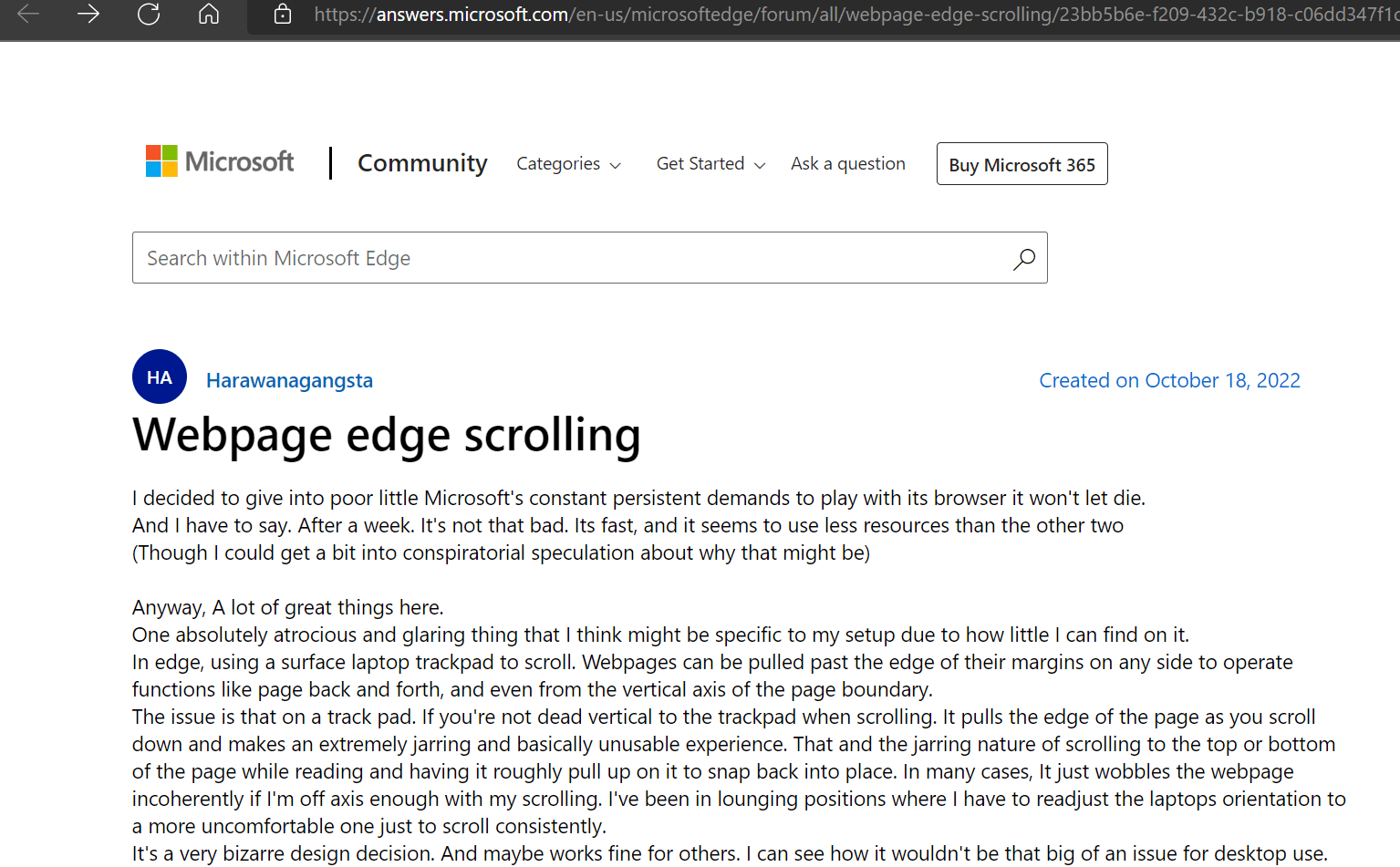 Webpage edge scrolling - Microsoft Q&A