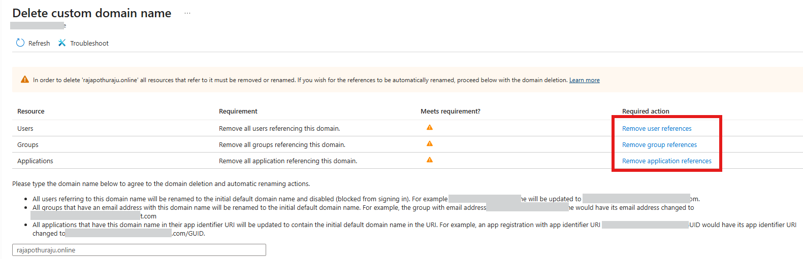 I want delete a domain name in Custom DNS in Azure Entra Id. - Microsoft Q&A