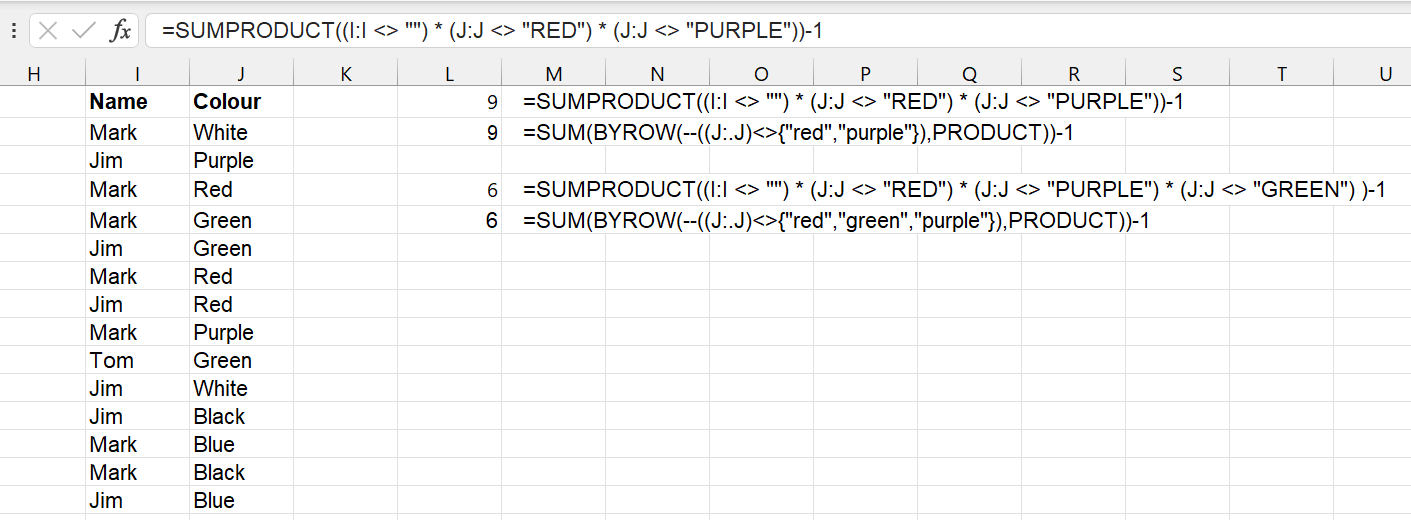SUMPRODUCT to count values in one column based on criteria in another ...