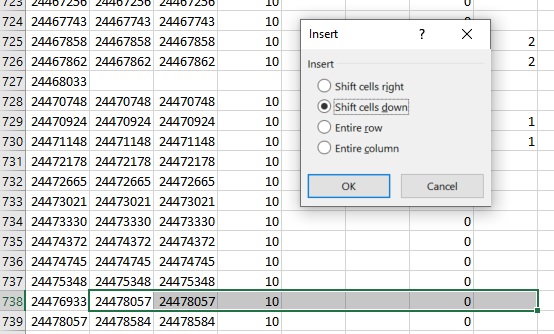 Shift cells down - Microsoft Q&A