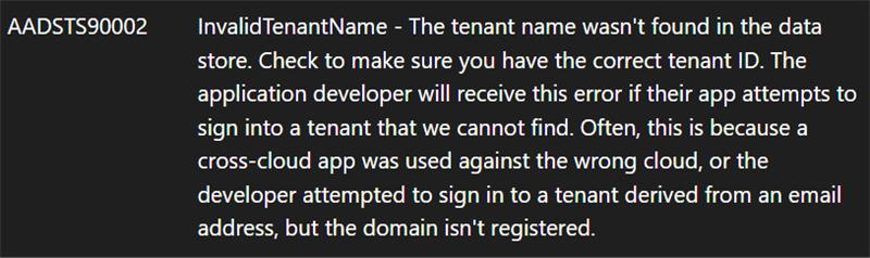 Tenant not found error message - Microsoft Q&A