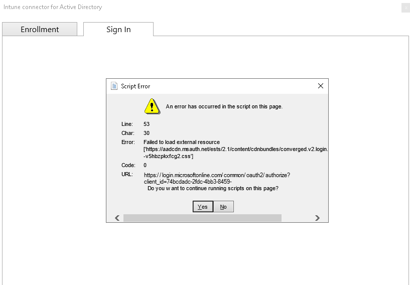 Intune Connector for AD Error On Signin - Microsoft Q&A