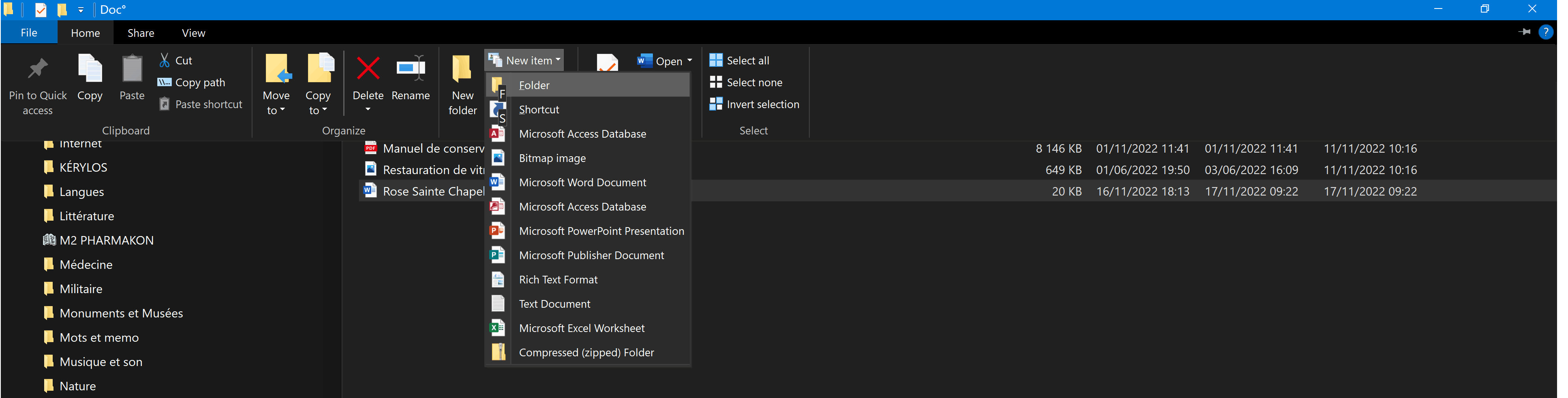 "New item (File explorer)->Microsoft Word Document" creates a Word ...