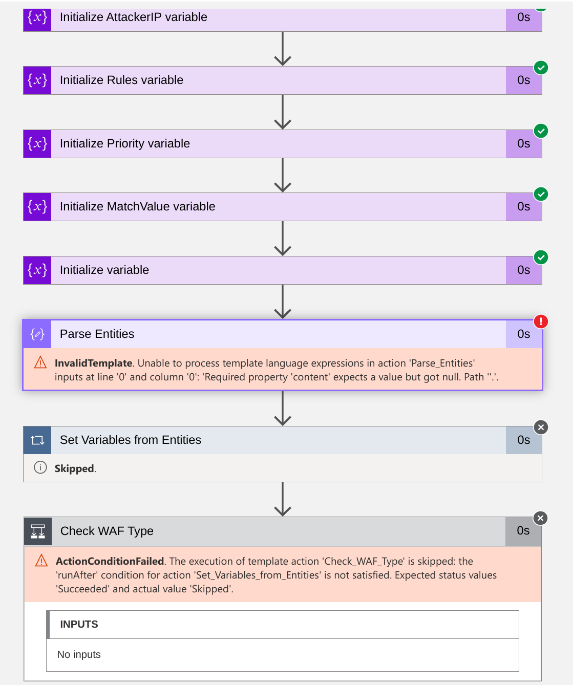 Automated Detection and Response for Azure WAF with Sentinel runs with errors - Microsoft Q&A