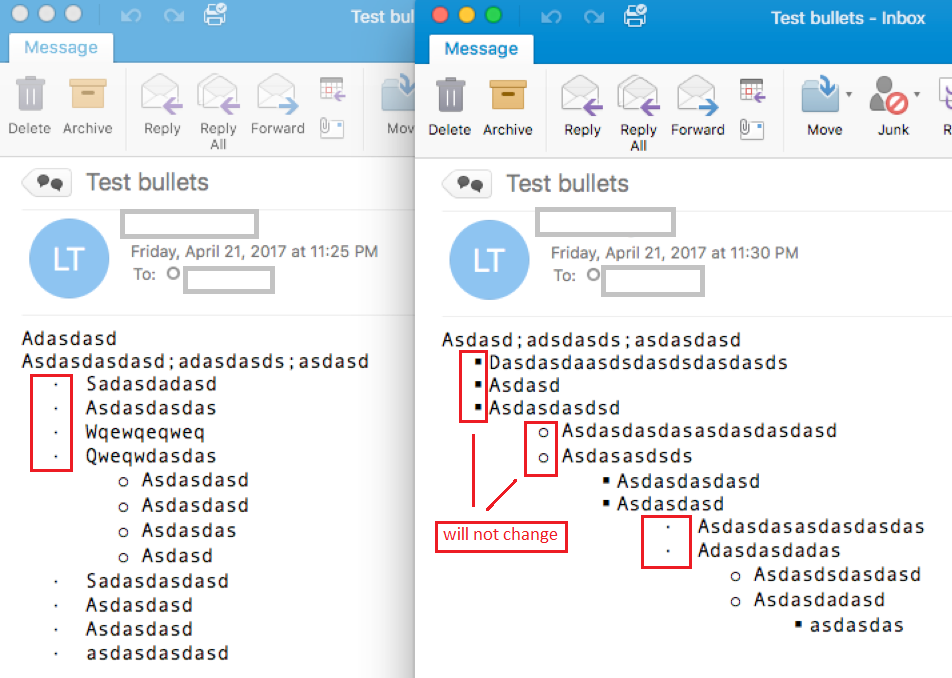 bullets rendering incorrectly in mac outlook 2016 - Microsoft Q&A
