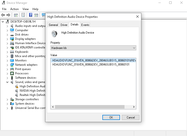 High Definition Audio Device error This device cannot start. (Code 10 ...