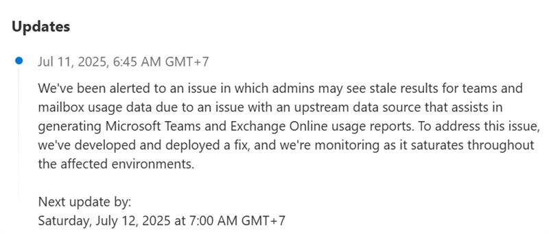 Exchange Online Email Activity Report Not Updating Since June 28, 2025 - Microsoft Q&A