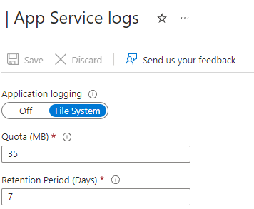 Azure App Service logs settings not saving - Microsoft Q&A