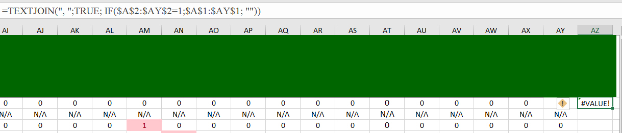 Return the column headers where value 1 is found in columns - Microsoft Q&A