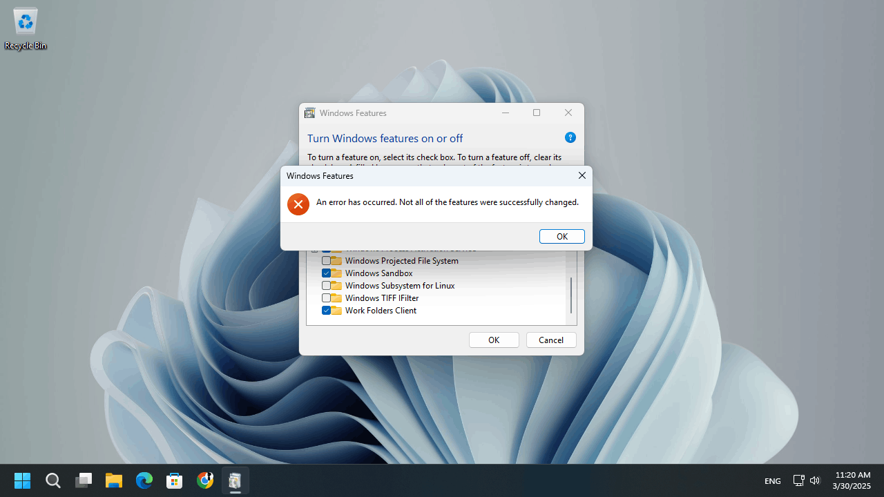 Unable to enable Windows Sandbox - Microsoft Q&A Unable to enable Windows Sandbox - Microsoft Q&A