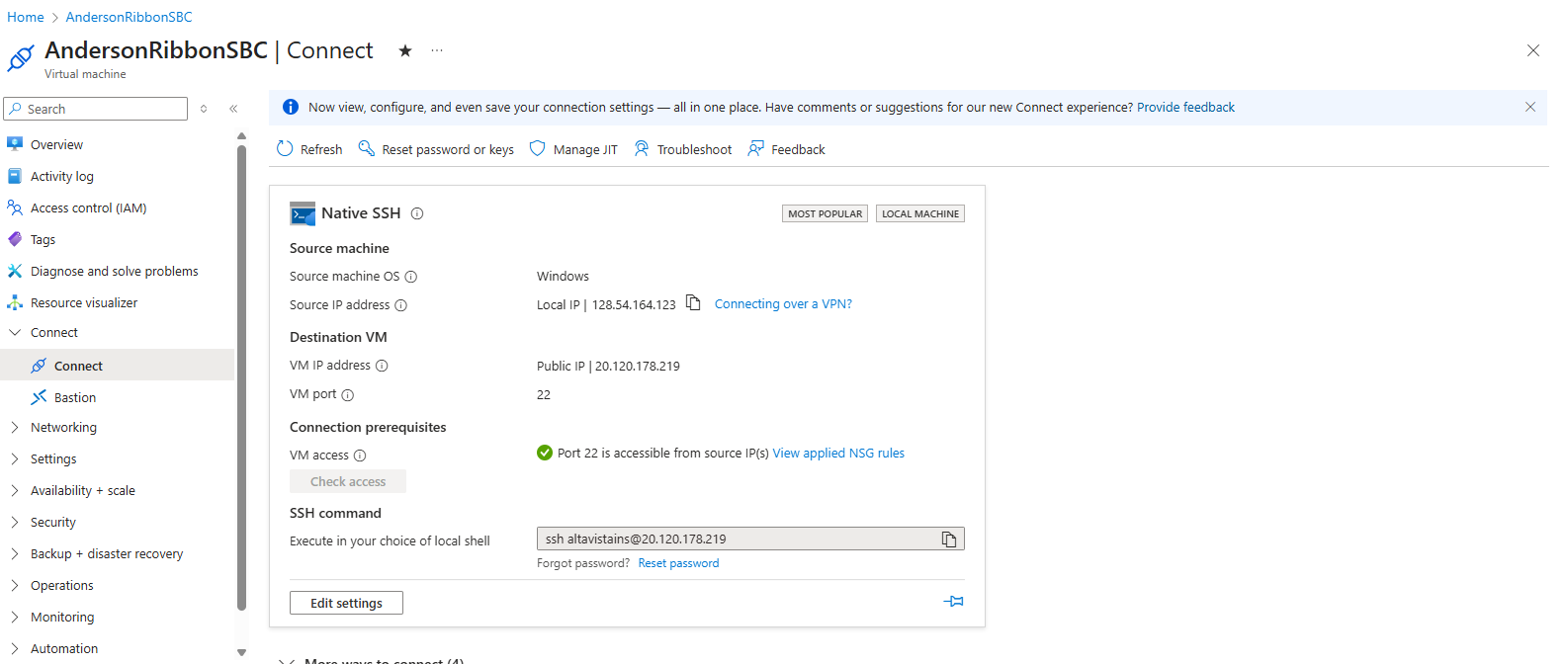 How to fix connection refused for ssh connection on port 22 for virtual machine via Ribbon SBC ...