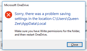 OneDrive error for "Write permissions" - Microsoft Q&A