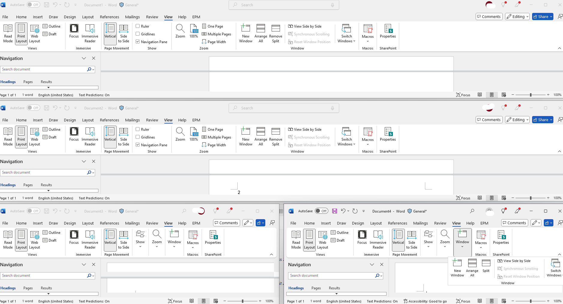 Word - splitting 4 docs across 2 monitors - Microsoft Q&A