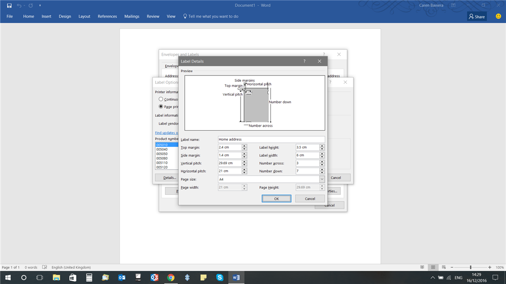 Custom label creation with Word 2016 - Microsoft Q&A