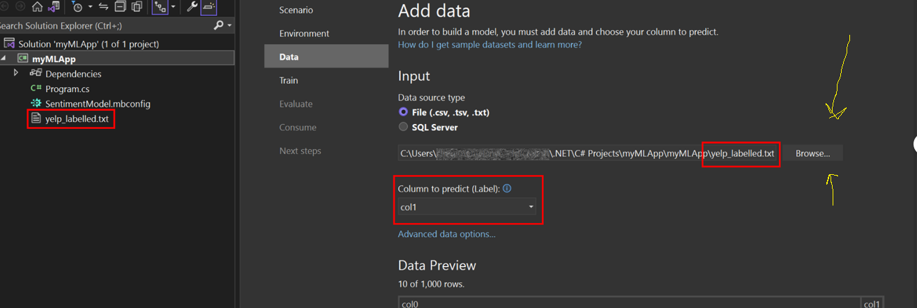 ML.net builder tutorial question - Microsoft Q&A