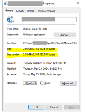 Total OST file size in PC - Microsoft Q&A