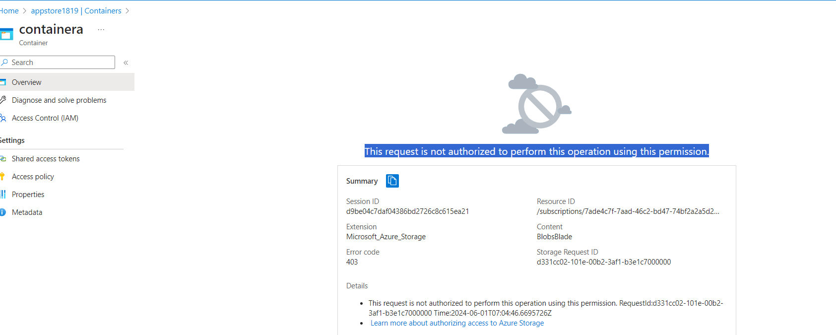 Could you help with the container's assessing error ? - Microsoft Q&A
