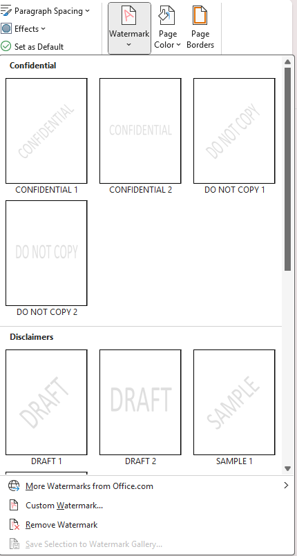 Word does not have a DRAFT option for watermark. It has others but not ...